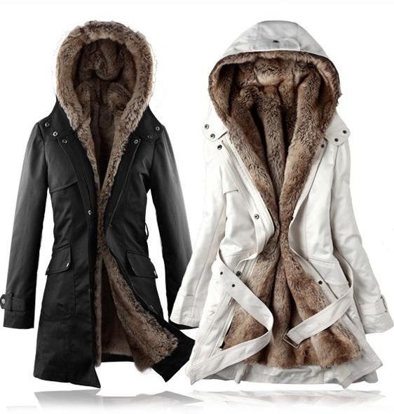 Thicken Fleece Faux Fur Warm Winter Coat Hood Parka Overcoat 2 Colors
