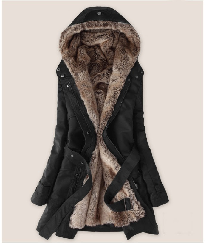 Thicken Fleece Faux Fur Warm Winter Coat Hood Parka Overcoat (2 Colors) - Size S Thru 3xl on Luulla