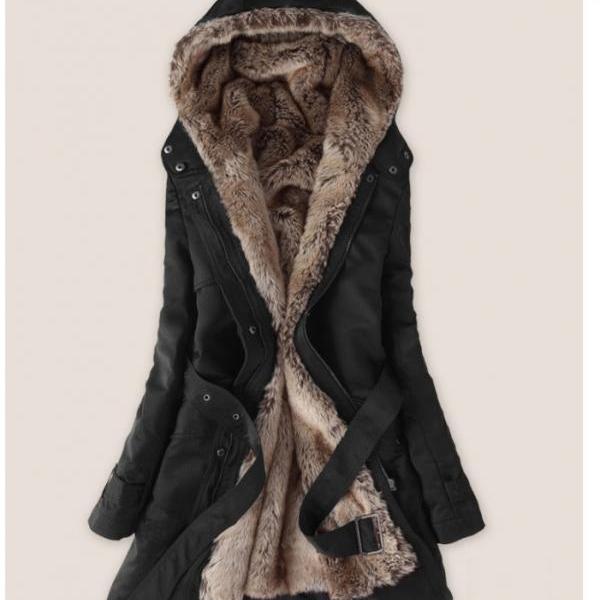 Thicken Fleece Faux Fur Warm Winter Coat Hood Parka Overcoat (2 Colors ...